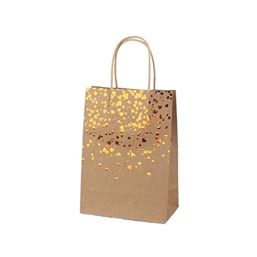 VEMART Gift Wrap Boxes, Hot Stamping Heart Tote Bag Kraft Paper Bag Paper String Gift Bag (Color : Brown)