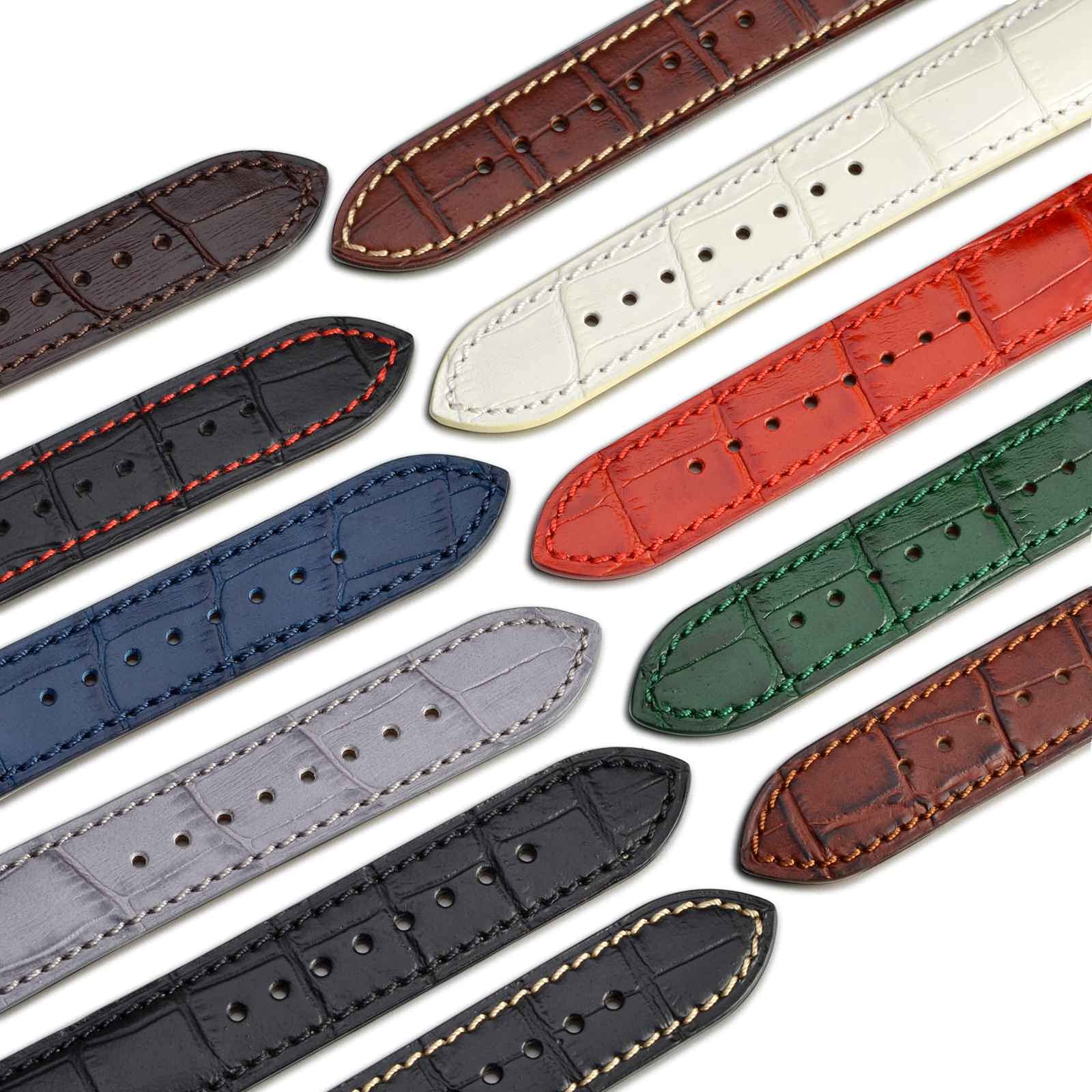 WOCCI 19mm Watch Band, Italian Leather, Embossed Alligator Grain, Gold Buckle (Brown)