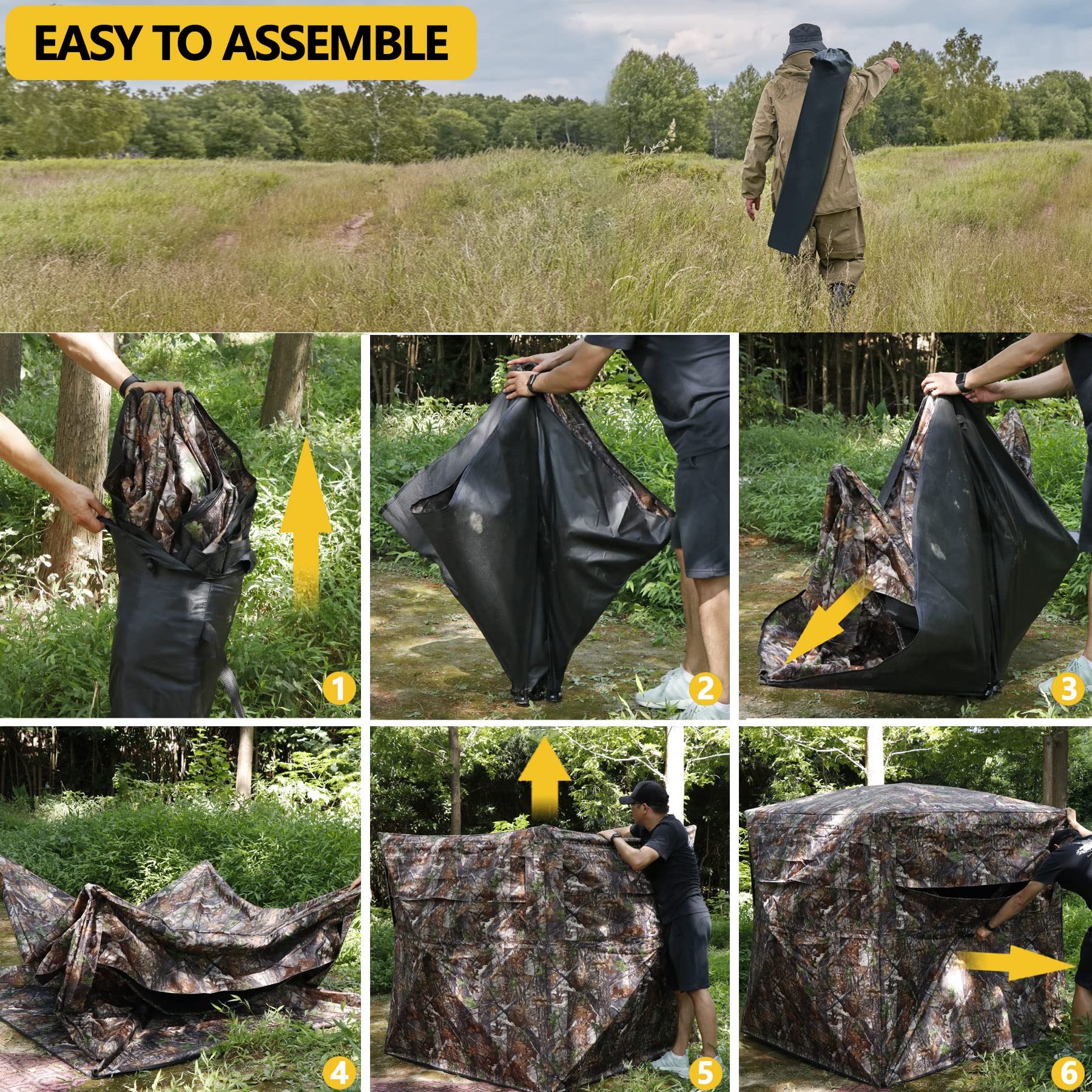 Trigoo Hunting Blind 2-3 Person 270 Degree Pop Up Hunting Ground Tent See Through with Carrying Bag and Ground Stakes