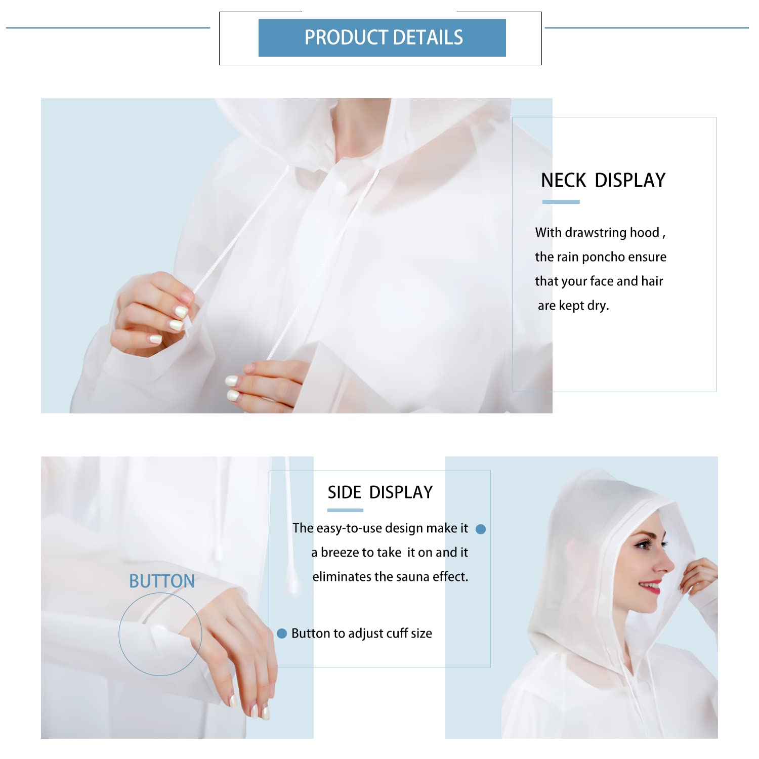 SWOGAA Rain Ponchos for Adults Reusable 2 Pack EVA Raincoats for Women Men 20% Extra Thicker Rain Coat with Cuff Size Adjusters