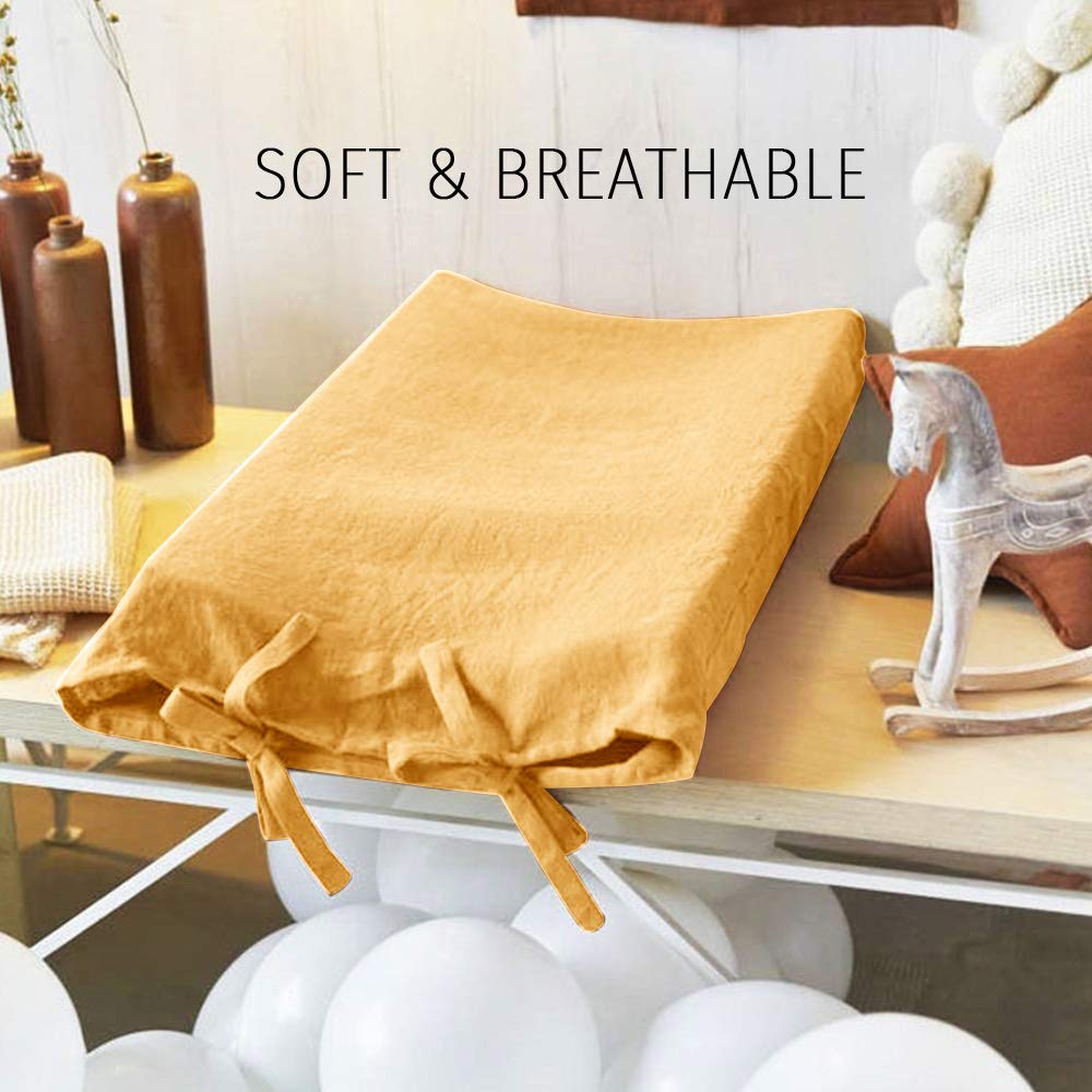 TANOFAR Linen Changing Table Pad Cover Baby Changing Pad Cover Yellow Changing Table Cover, Diaper Changing Pad Cover for Boy or Girl