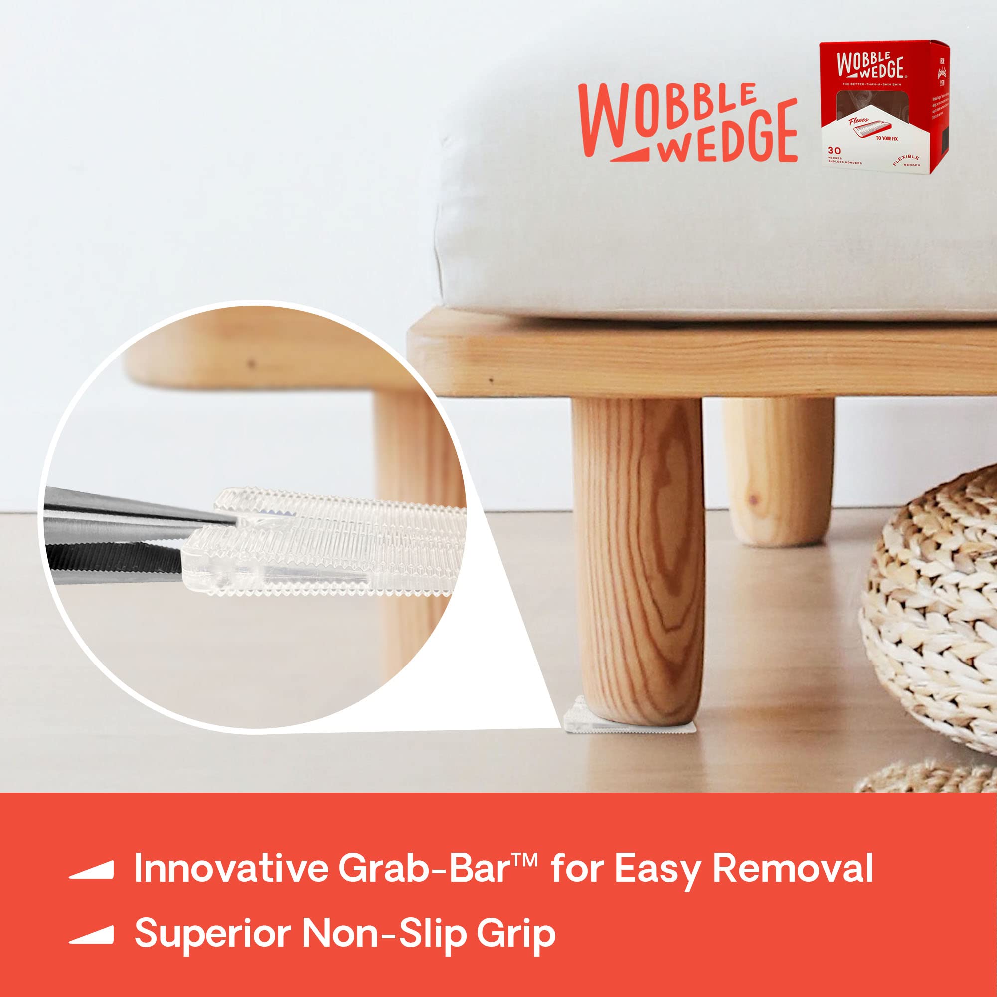 Wobble Wedges Flexible Plastic Shims, 30 Pack - MADE IN USA - Multi-Purpose Shim Wedges for Home Improvement & Work - Plastic Wedge, Table Shims for Leveling, Toilet Shims & Furniture Levelers - Clear