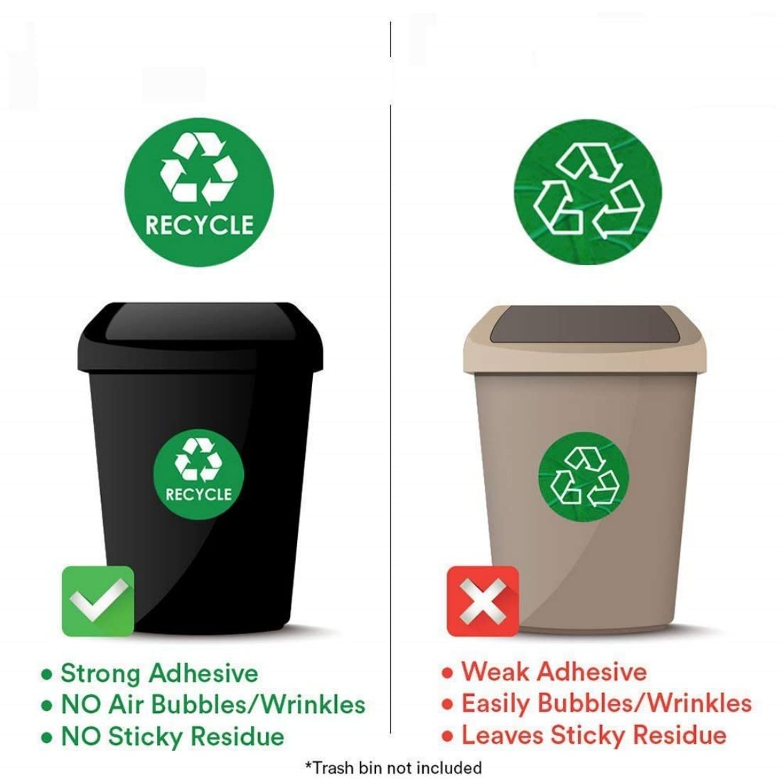 Vilehubju Recycle Sticker for Trash Can,6pcs Self Adhesive Trash Logo Sticker Waterproof PVC Trash Can Label for Trash Cans Garbage Containers Recycling Bins (Green, Black, 5 x 5 Inches Round)