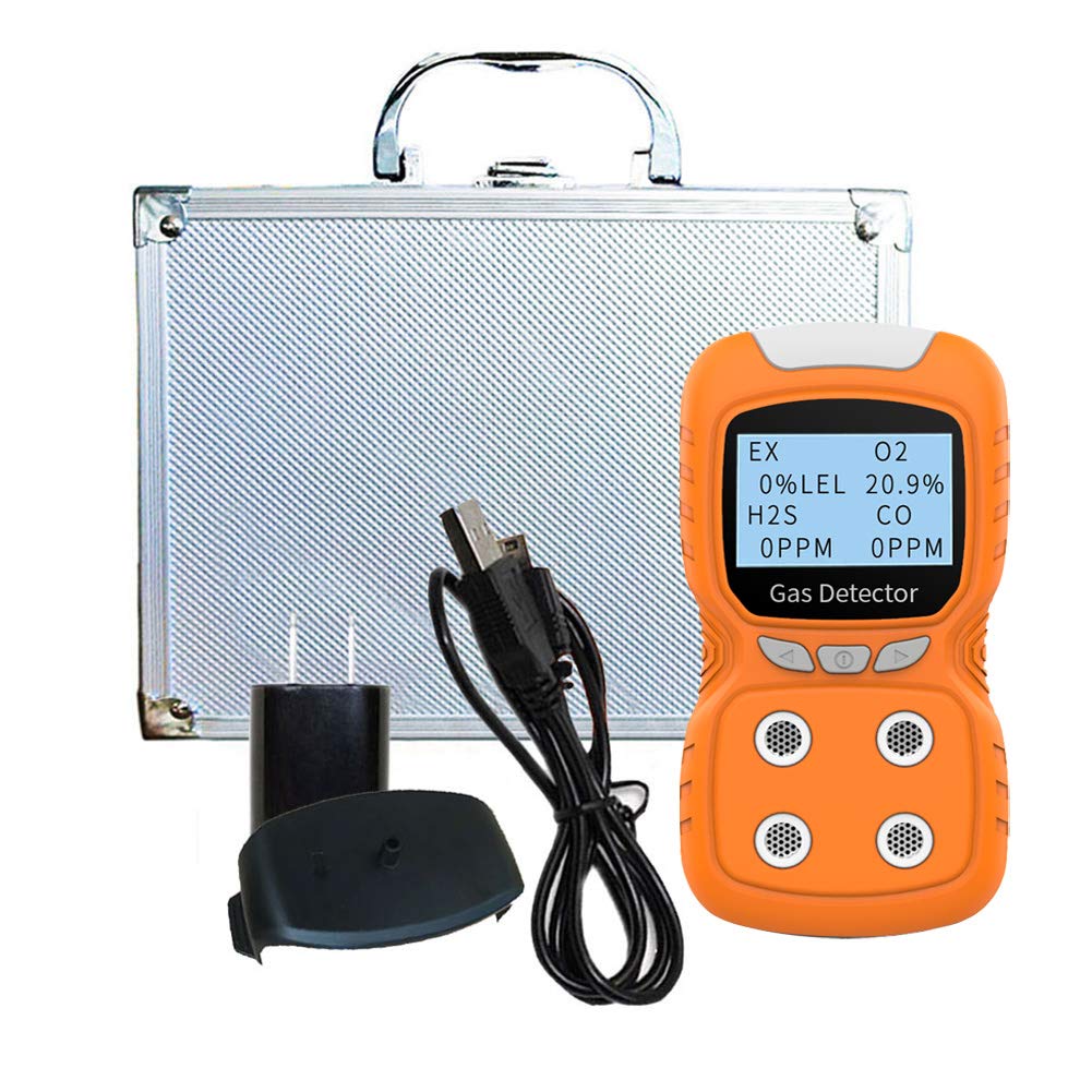 XLA Alert Portable Gas Detector, Gas Clip 4 Gas Monitor Meter Tester Analyzer, Rechargeable LCD Display Sound Light Shock Air Quality Tester, 2 Year Detector…