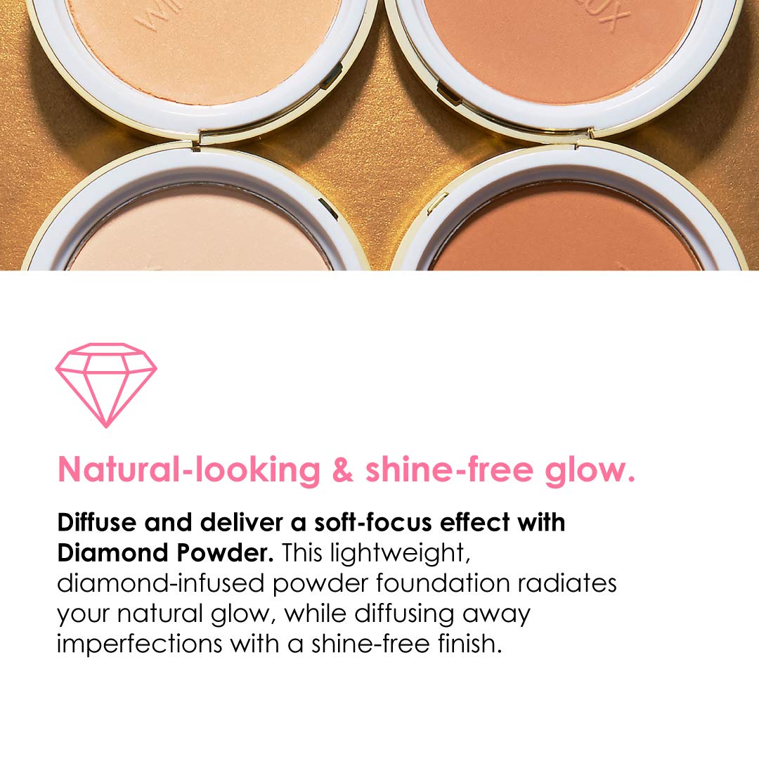 Winky Lux Diamond Complexion Powder, Compressed Matte Foundation With Powdered Diamonds for Flawless Airbrush Effect, Blurs Pores and Fine Lines, 8g, Light