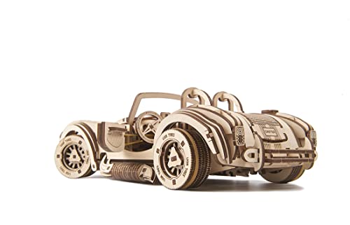 UGEARS Drift Cobra Racing Car Puzzle - Wooden 3D Puzzles for Adults Model Car Kit with Powerful Spring Motor - Retro Racing Car Model Building Kits Adult Puzzles - DIY Miniature Kit - 370 Pcs