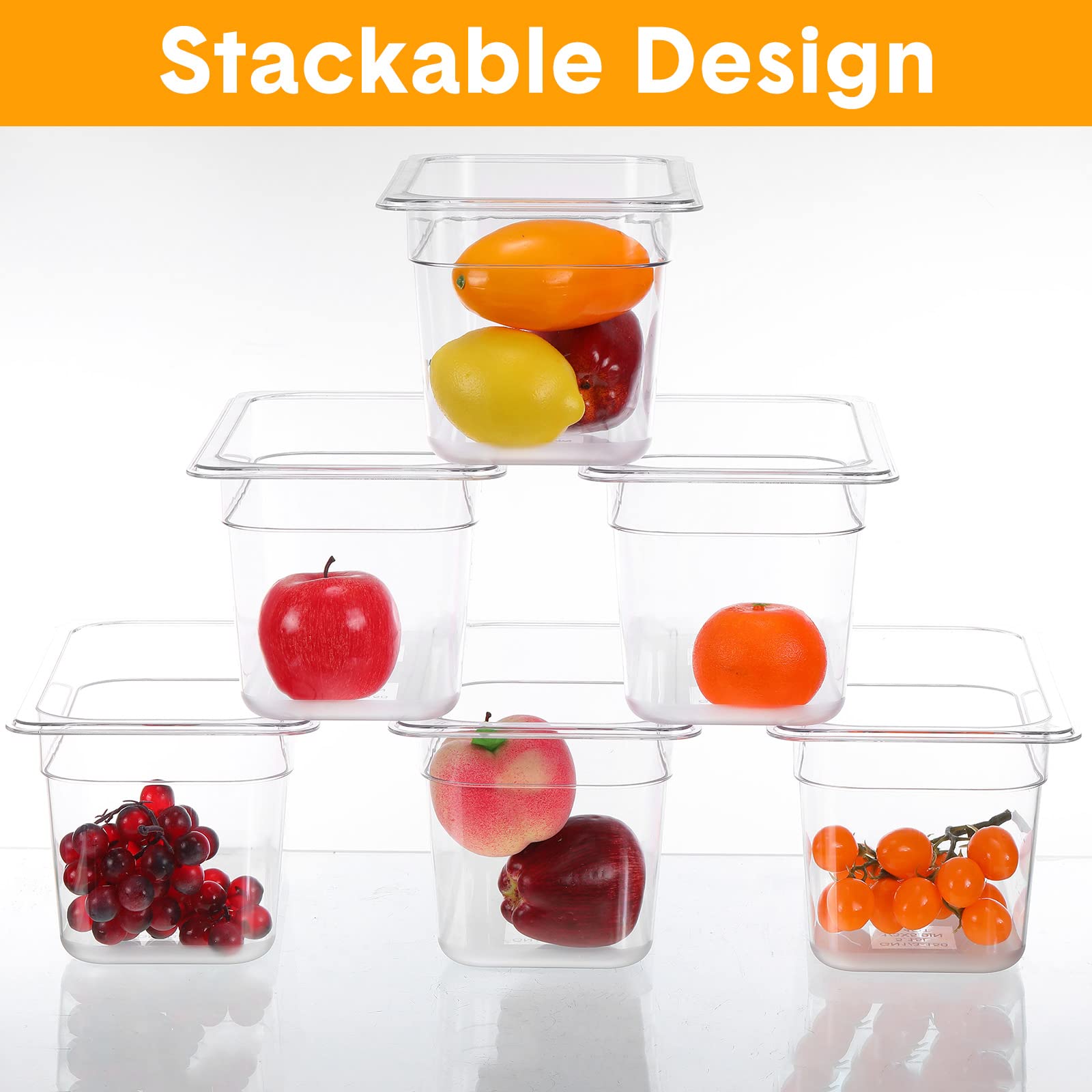 Yinder 12 Pack Plastic Food Pan 1/3 Size Commercial Food Storage Containers Pans Clear Stackable Restaurant Hotel Pans for Kitchen Fruits Vegetables Beans Corns (4 Inches High, 1.5 Gallon)
