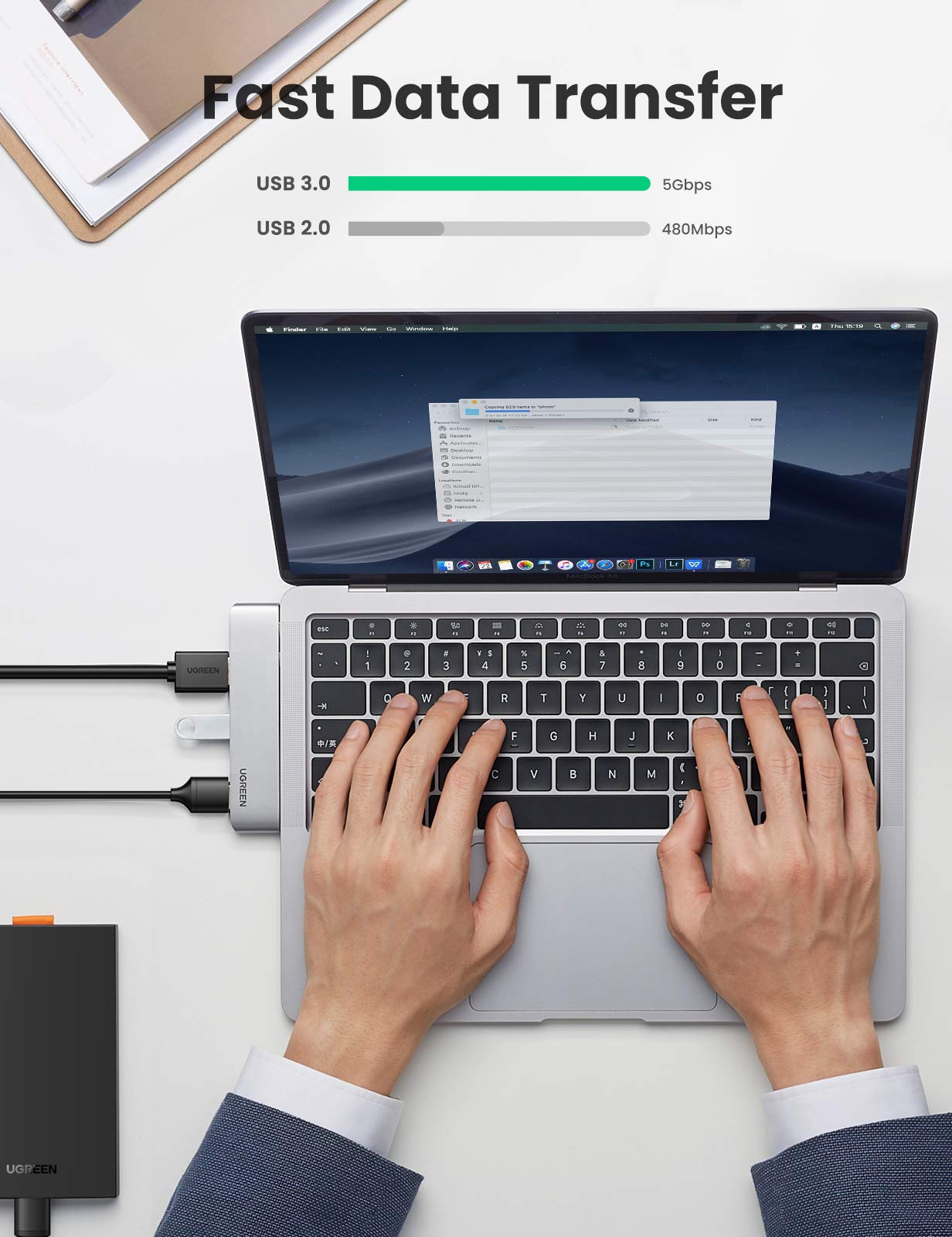 UGREEN Hub USB Type C to 4K HDMI Thunderbolt 3 100W Power Delivery 3 USB 3.0 Port Adapter Dock Station for MacBook Air M1 2020 2019 2018 MacBook Pro M1 2019 2018 2017, Silver