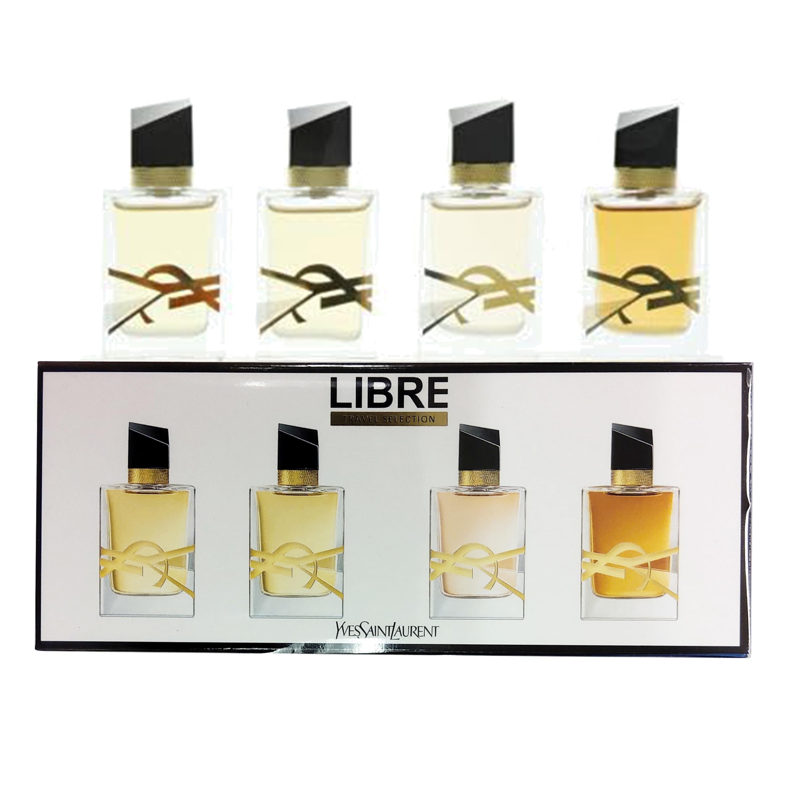 Yves Saint Laurent YSL Perfume Miniatures Travel Set for Women, Eau de Toilette & Eau de Perfume, Opium, Paris, Black Opium, Mon Paris, 7.5ml .25 oz.