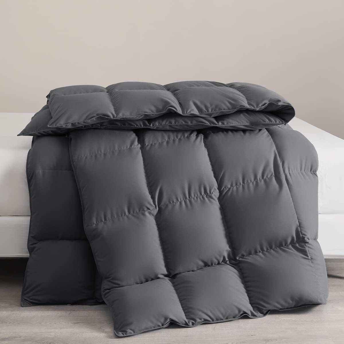 Soft Comforter Queen Size-Lightweight Down Alternative Comforter Duvet Insert with 8 Corner Tabs-Fluffy Breathable Box Stitched Reversible Comforter(Grey, Queen)