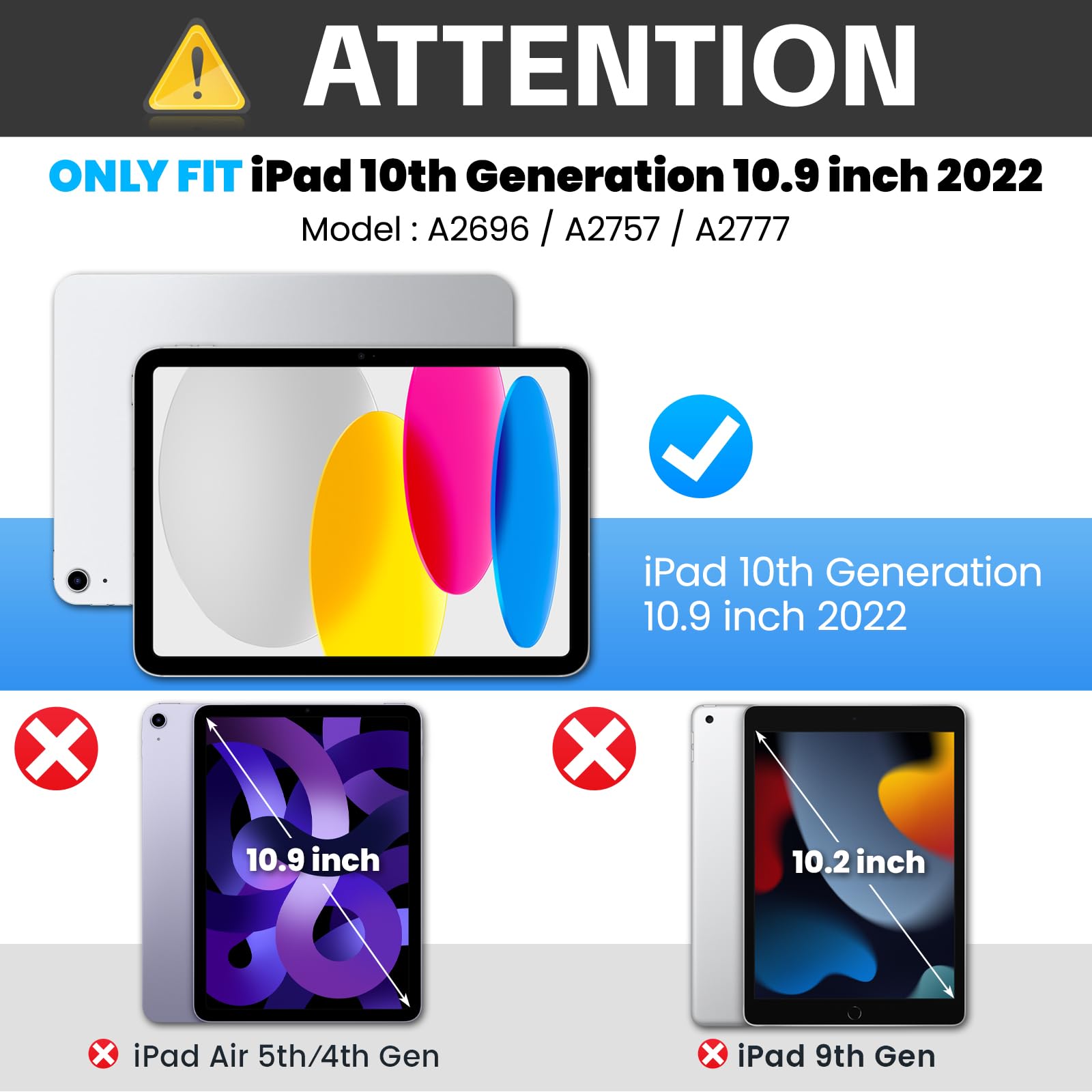 Wgdttve iPad 10th Generation (10.9 inch 2022) Case, Built-in Screen Protector,Shockproof with Pencil Holder 360° Rotating Hand Strap&Stand Shoulder Strap,Case for iPad 10.9 inch Tablet Cover (Black)