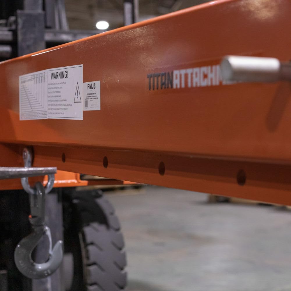 Titan Attachments Fork Mounted Adjustable Hoist Jib Boom Crane, Manual Telescopes 79"-147", 6000 LB Lift Capacity, Two 3 Ton Swivel Hooks, Ideal for Warehouse or Factories