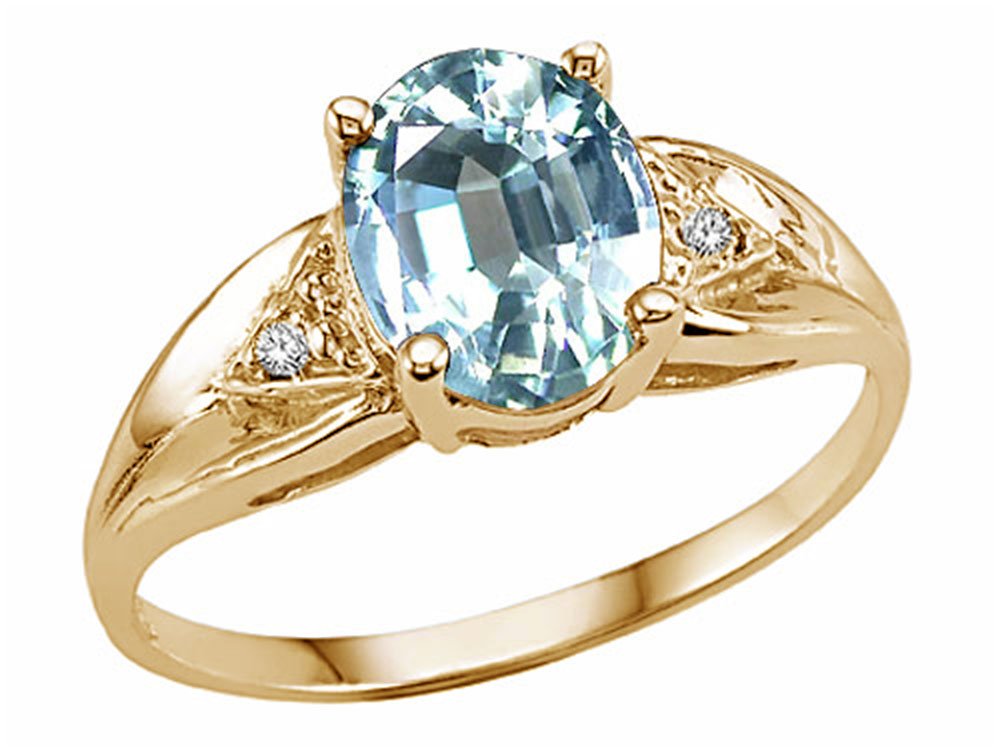 Tommaso Design Genuine 9x7 Oval Aquamarine Ring 14 kt Yellow Gold Size 8