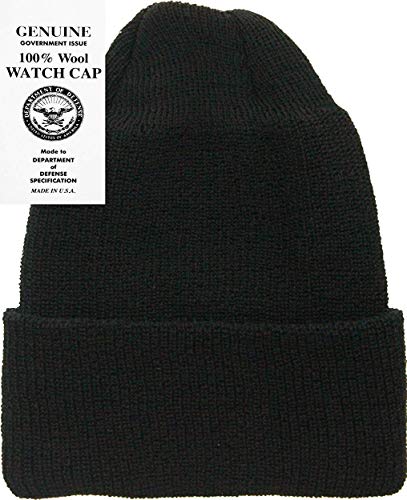 Warm Winter Watch Cap 100% Wool Beanie Made in USA to Military Specifications (1 Pack, Black)