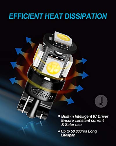 Yorkim 194 LED Bulbs White 6000k Super Bright 5th Generation, T10, 168 LED Bulb for Car Interior Dome Map Door Courtesy License Plate Lights W5W 2825, Pack of 10