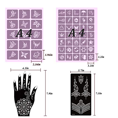Xmasir Henna Tattoo Stencils Kit Pack of 22 Sheets, Temporary Tattoo Templates Indian Arabian Tattoo Sticker for Hands Body Art