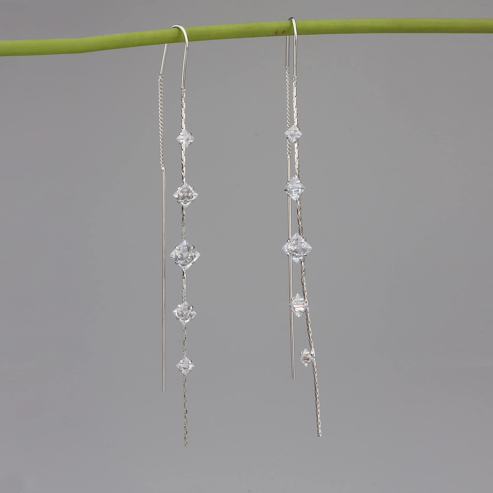 Threader Dangle Earring Long Chain Twist Curved Tassel Earring Star Butterfly Cubic Zirconia Gold Silver Drop Earring for Women Girl (Threader Earring-A)