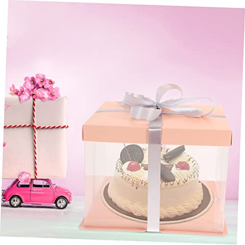 ULTECHNOVO 5pcs Box Cake Box Pink Storage Containers Wedding Cake Stand Paper Cups with Lids Cake Keeper Cake Packaging Case Disposable Cake Container Cake Packing Case Cake Storage Container