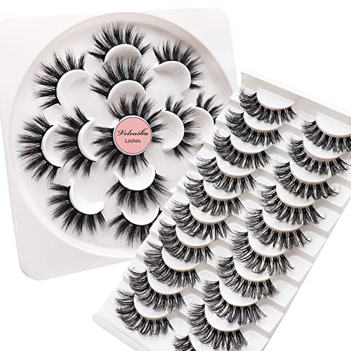 Veleasha Russian Strip Lashes and 5D Faux Mink Lashes ，Natural Lashes Wispy Fluffy False Eyelashes 2 Styles 2 Sets Pack