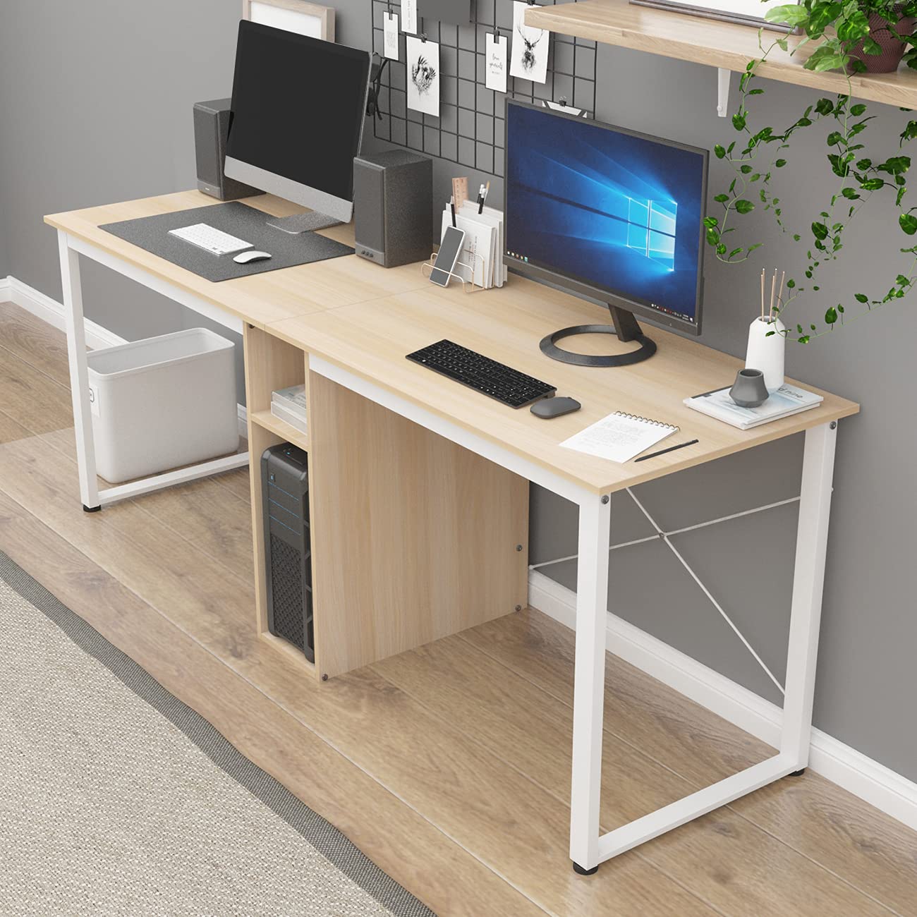 sogesfurniture 78 inches Large Double Workstation Dual Desk Home Office Desk 2-Person Computer Desk Computer desks with Storage, Maple& BHUS-LD-H01-MO