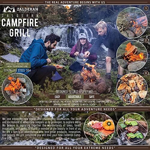 Zalderan Campfire Grill Grate. Small Lightweight, Stainless Steel, Portable, Backpack Hiking Grill.