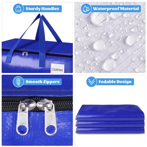 SpaceHacks 4 Pack-93L Heavy Duty Moving Bags, Moving Boxes with Reinforced Handles & Premium Zippers, Storage Totes for Space Saving, Packing & Moving Storage