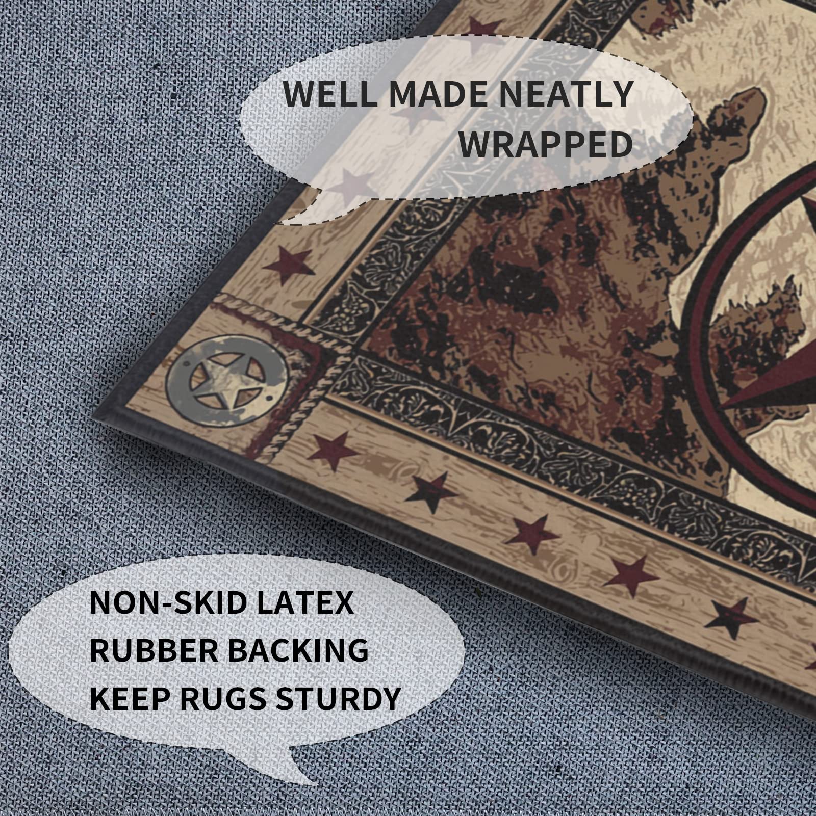 Western Kitchen Rugs and Mats Set of 2, Non-Skid Soft Absorbent Texas Star Kitchen Mats Set for Floor, Rustic Farmhouse Comfort Runner Rug Carpets for Sink, Laundry, Hallway, Dinning Room, Office