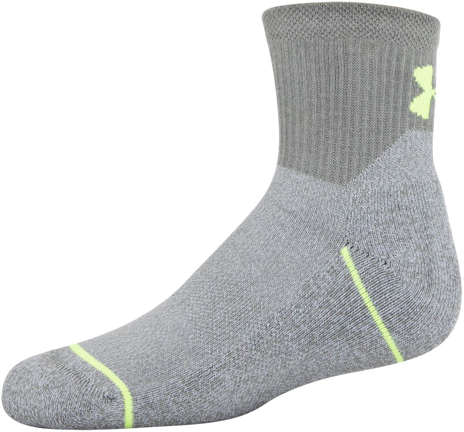 Under Armour Youth Phenom Quarter Socks, 3-Pairs , Gravity Green Assorted , Small