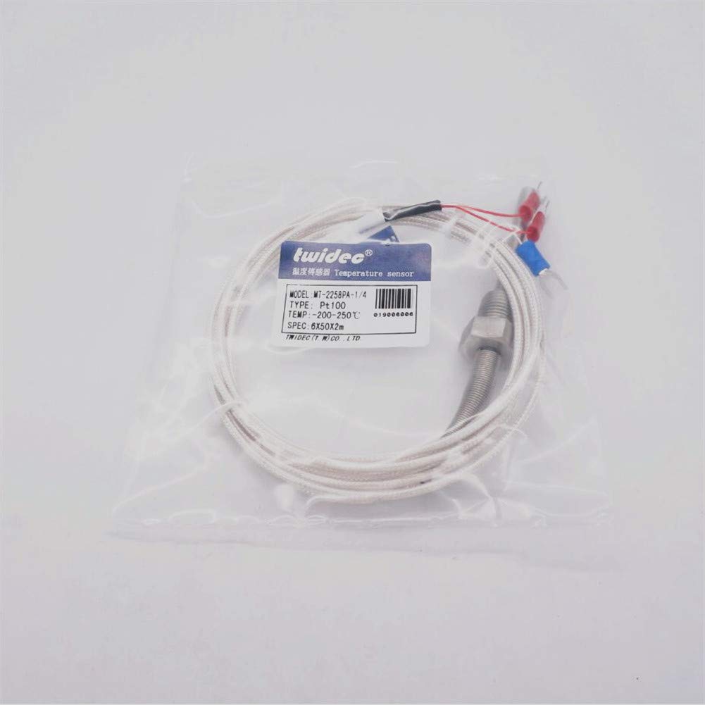 Twidec/2M NPT 1/4"inch (6X50MM) Pipe Thread PT100 Temperature Sensor Probe 3 Wire Temperature Controller (-200~250℃) Waterproof and Antirust 304 Stainless Steel Thermocouple MT-2258PA-1/4