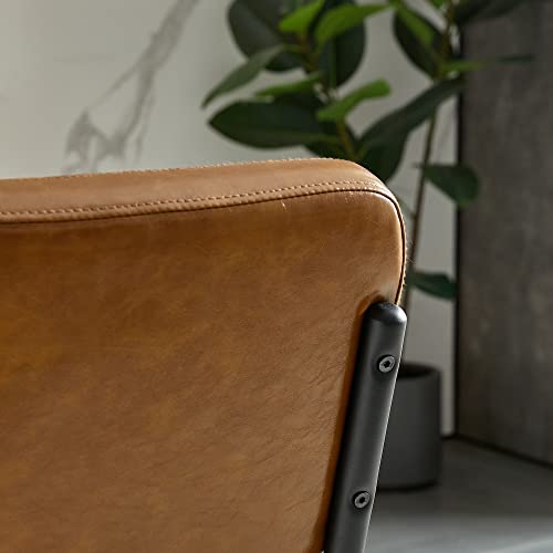 YISH W29980859 Modern Set 2 Pack Upholstered Accent Metal Legs, PU Leather Armless Chairs with High-Density Sponge for Dining Living Room Bedroom, Brown