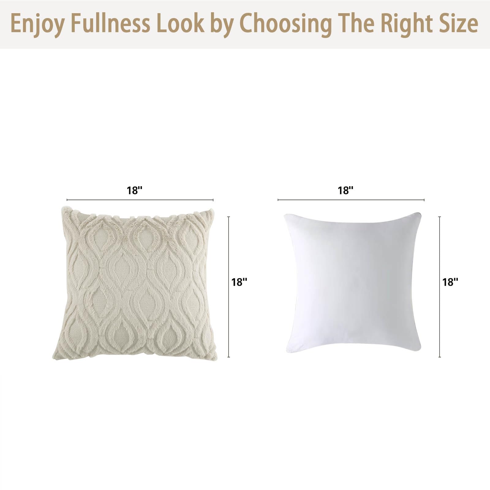 Volcanics Decorative Throw Pillow Covers 20x20 Inch, Faux Wool Plush Couch Cushion Cases Soft Fluffy Boho Pillowcases, Set of 2, Beige