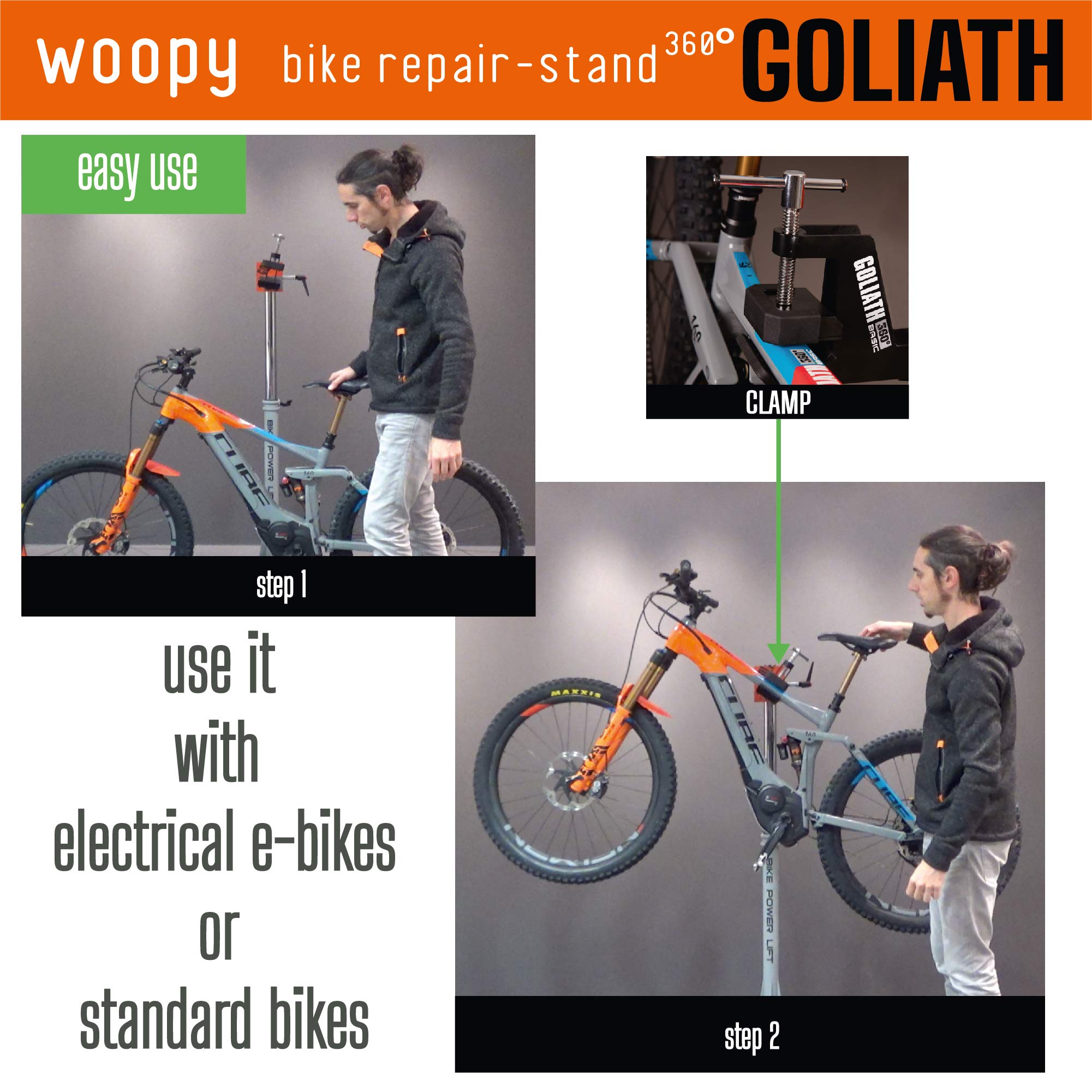WOOPY Bicycle Repair Stand, Height Adjustable, Portable, for Bicycle Maintenance, Indoor or Outdoor Use, Max Load 132 lb, Goliath G2