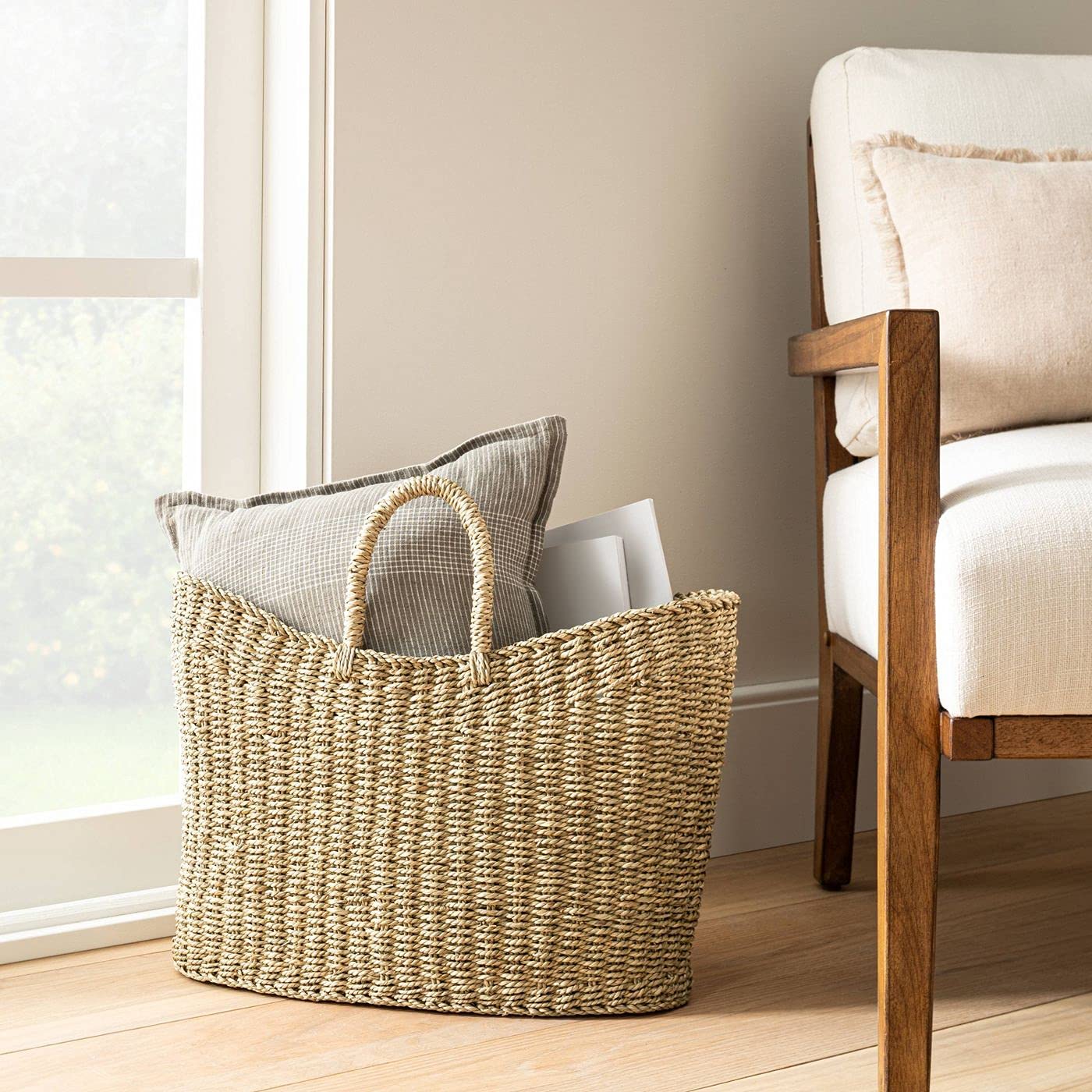 Threshold Collection 19" x 9" x 16" Large Tapered Oval Seagrass Basket Natural