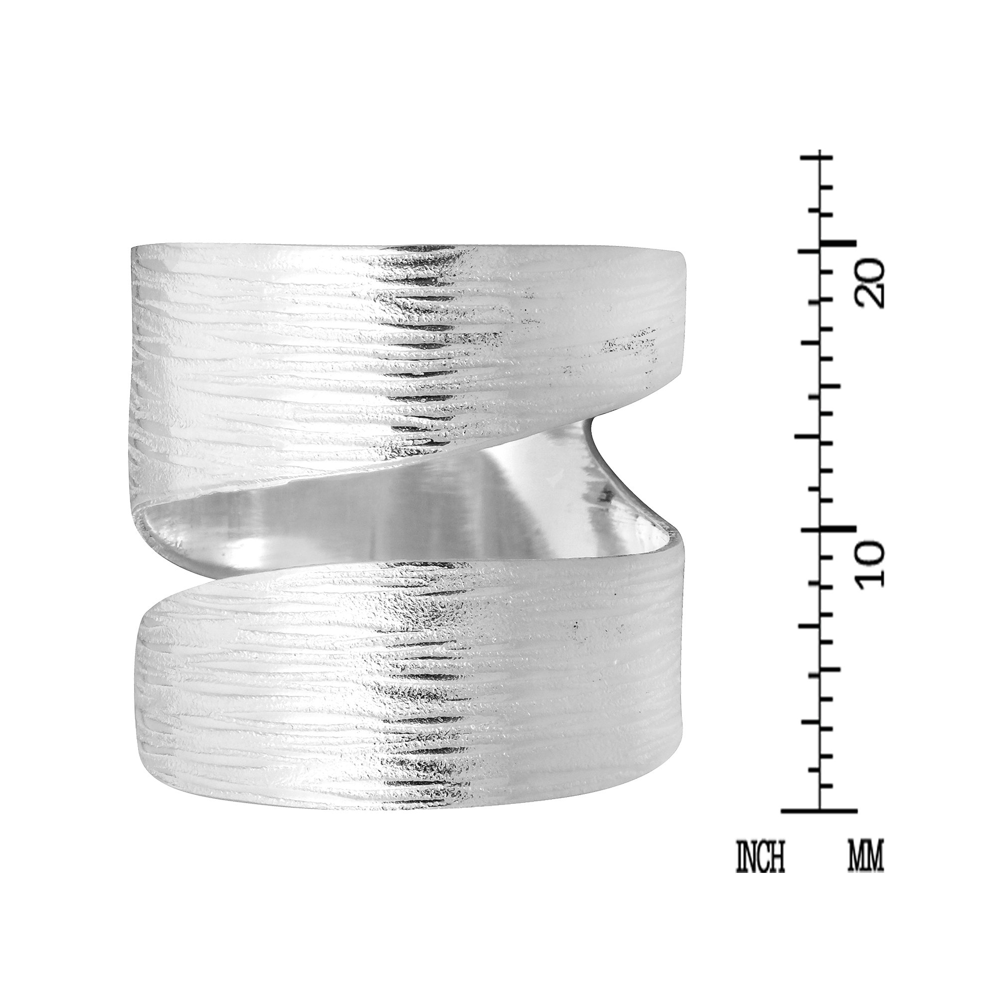 Wide Textured Line Wrap Satin Brush Sterling Silver Ring (7)