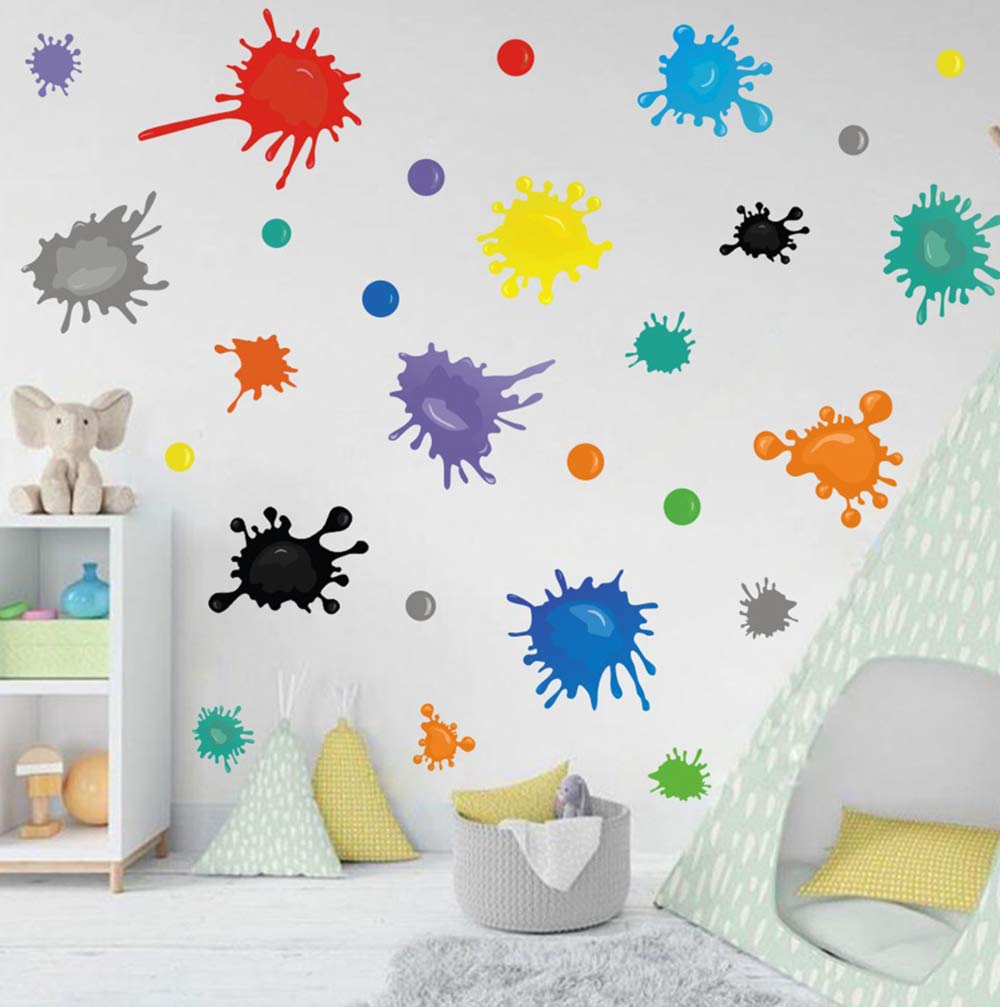 TOARTi Watercolor Paint Translucent Vinyl Wall Decal, 35pcs Splatter and Splotches Decor for Art Room Nursery Classroom