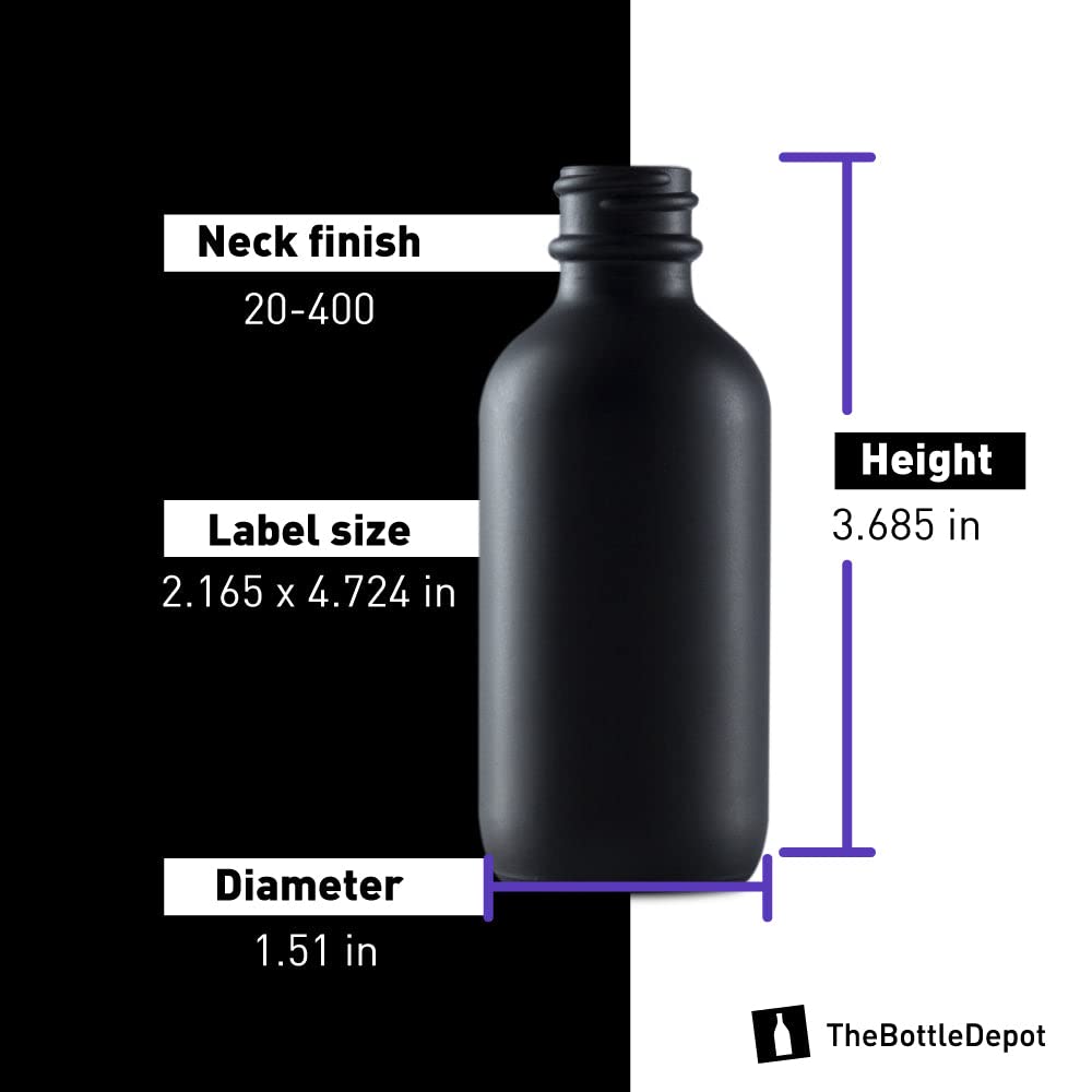 The Bottle Depot - 24 Pack - 2 oz Glass Spray Bottle - Black Frosted - 20-400 Neck Finish - Boston Round Bottles - UV Rays Protection