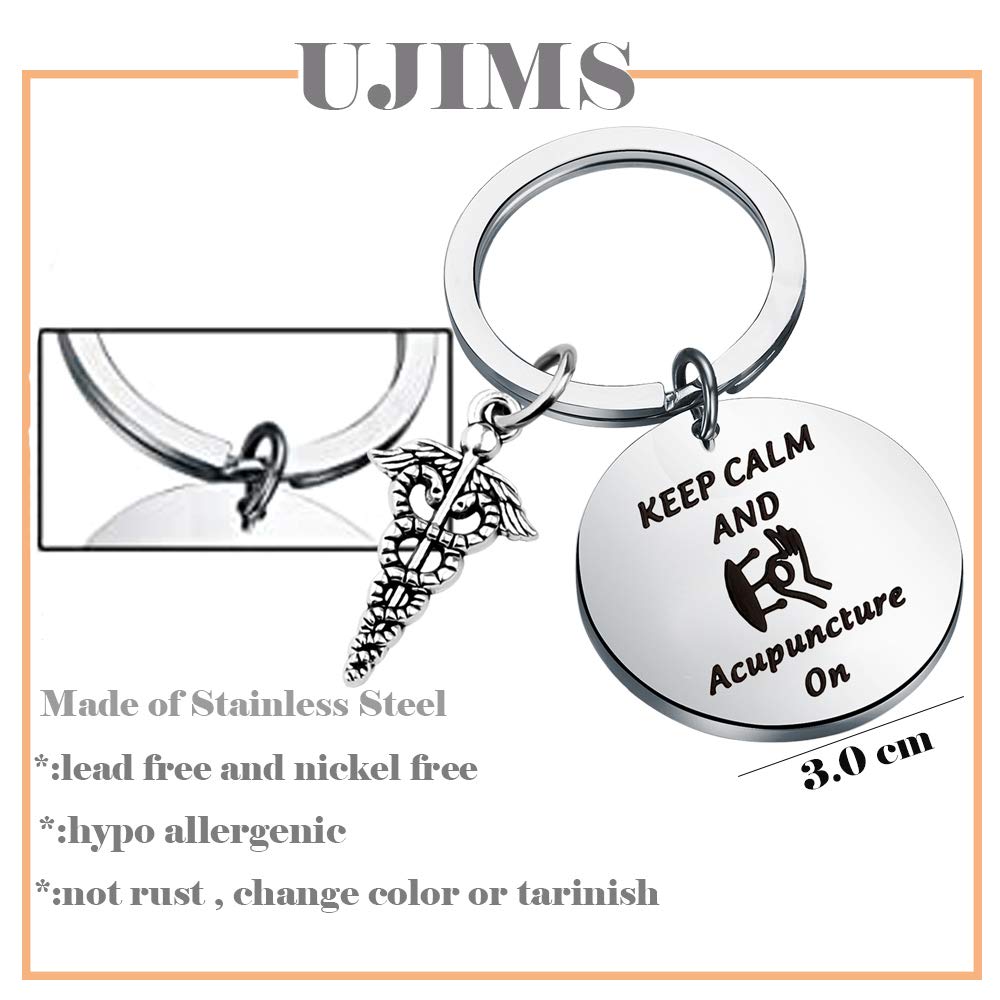 UJIMS Acupuncturist Gift Acupuncture Keychain Keep Calm Acupuncture On Keychain Gift For Acupuncture Graduation TCM Jewelry For Acupuncture Lover (Acupuncturist Keychain)