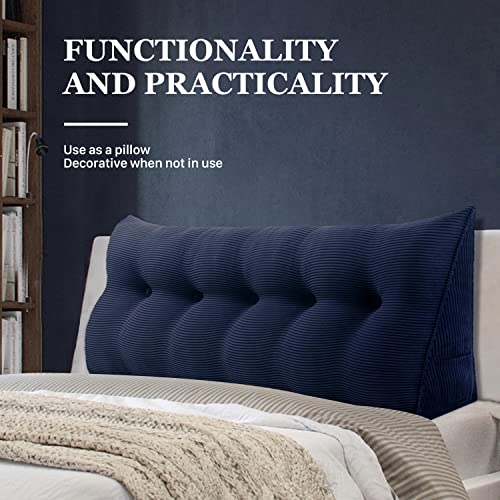 YXCSELL Headboard Wedge Pillow Bolster Pillows Backrest Support Sitting Up Reading Pillow in Bed Rest, Large Lumbar Upholstered Triangle Pads for Sofa Cushion Corduroy (Darkblue,Cal-King)