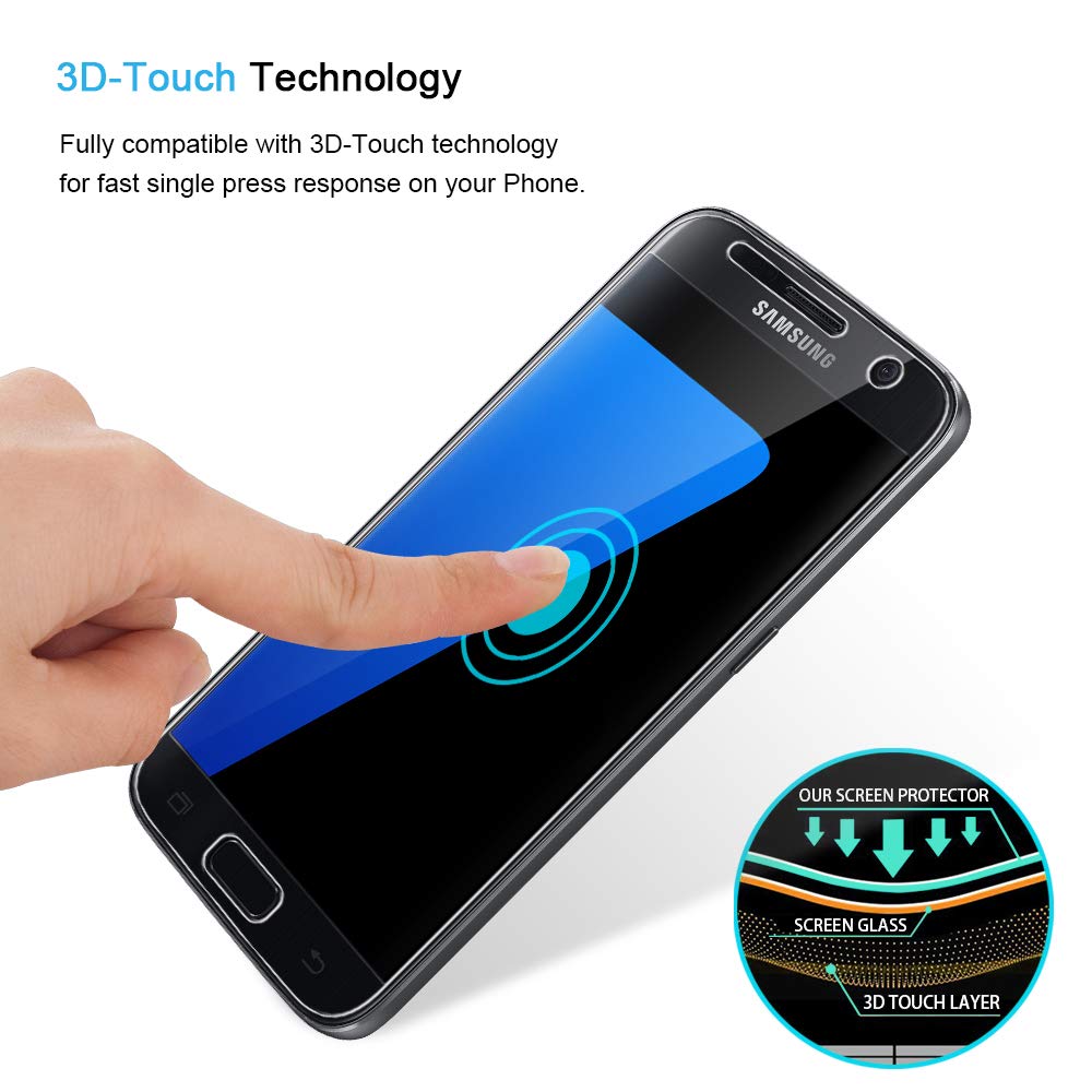 TOCOL 3 Pack for Samsung Galaxy S7 - Screen Protector Tempered Glass HD Clarity Touch Accurate 9H Hardness Easy Installation Tray