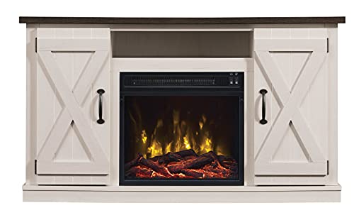 Twin Star Home Cottonwood 55" with 18" TV Stands with Electric Fireplace, Old Wood-White