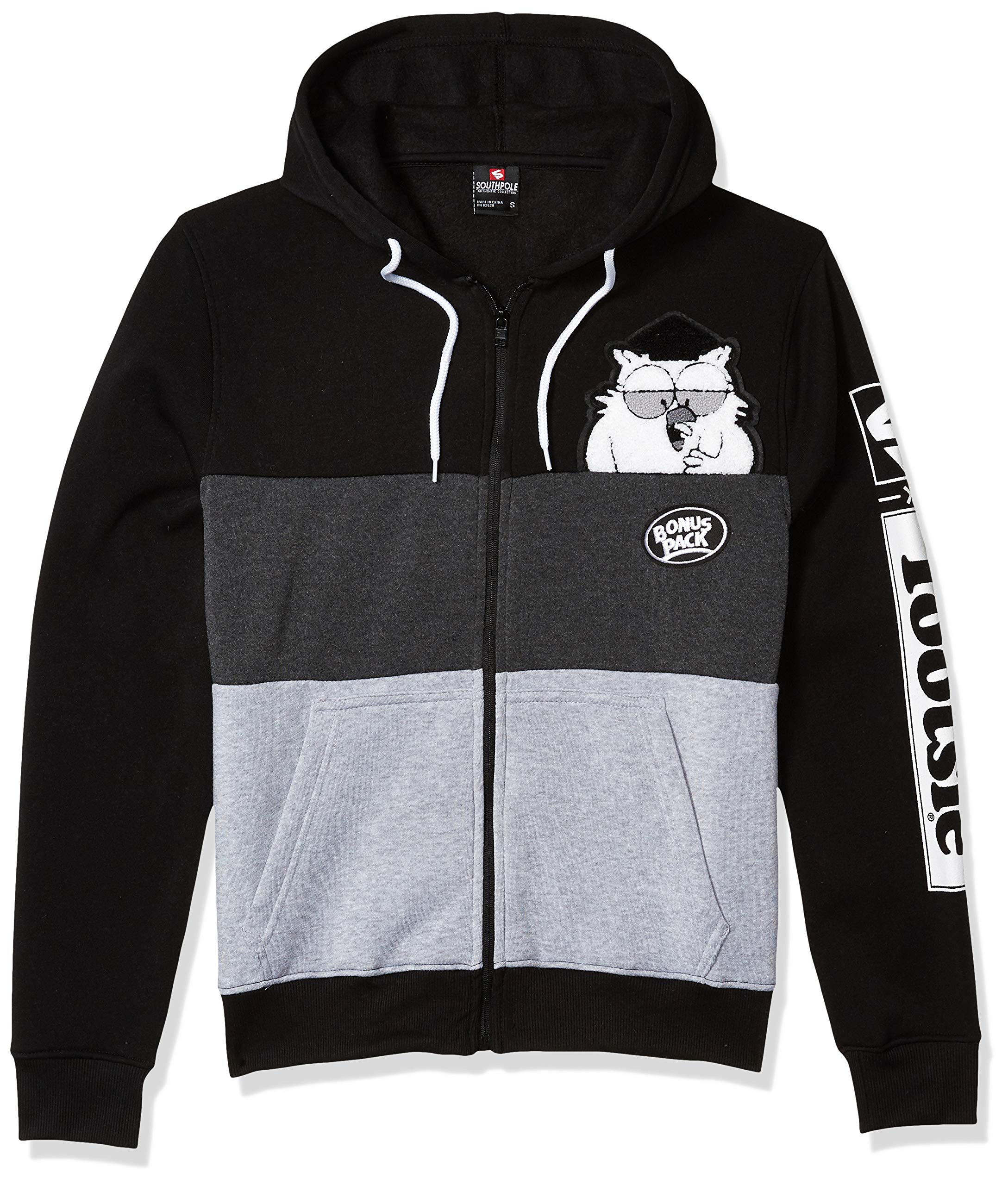 Southpole Men's Tootsie Collection Fashion Fleece Sweatshirt, Black owl Zip, Medium