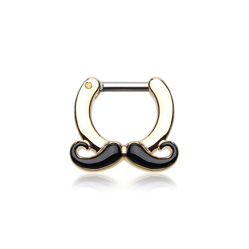 WildKlass Jewelry Gold Septum Clicker 14g 1/4" 6mm Golden Classic Mustache Stache Septum Ring