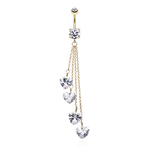 WildKlass Jewelry Golden Heart Crystal Dangle Belly Button Ring