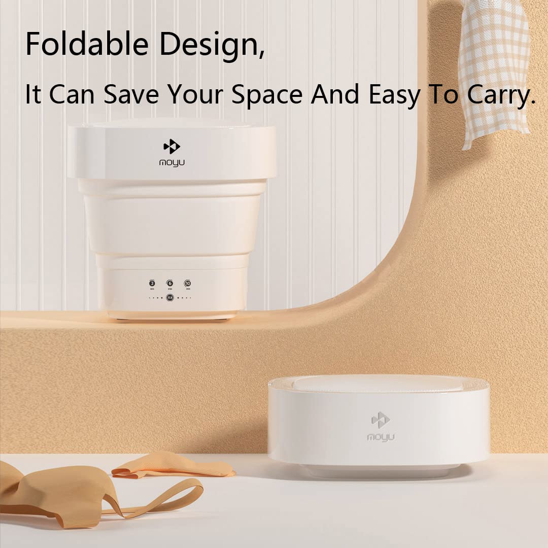 XZ-SMART Foldable Mini Small Portable Washer Washing Machine for Apartment, Laundry, Camping, RV, Travel, Underwear, Socks, Baby clothes (110V-240V) (WHITE), 9.8 x 9.8 x 9.5