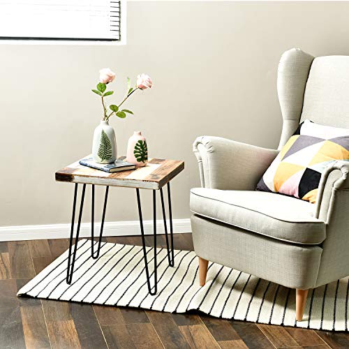 WELLAND Side Table Reclaimed Wood, Round Hairpin Leg End Table, Night Stand, Recycled Boat Wood, 20" Tall