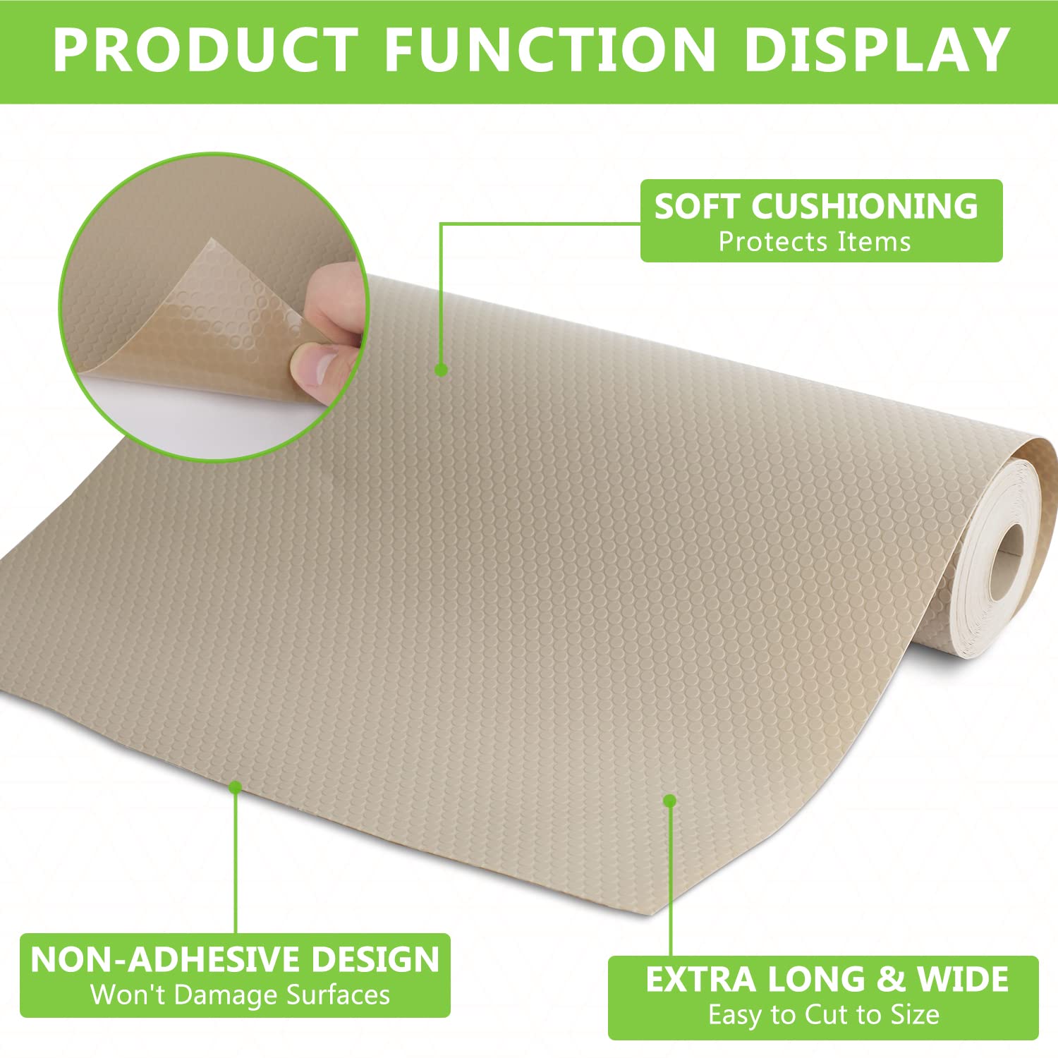WochiTV Shelf Liner for Cabinets, Drawer 11.8 Inch x 10 Feet, Non Adhesive EVA Plastic Washable and Waterproof Mat for Kitchen, Pantry, Bathroom Closet, Cupboard, Drawer, Khaki