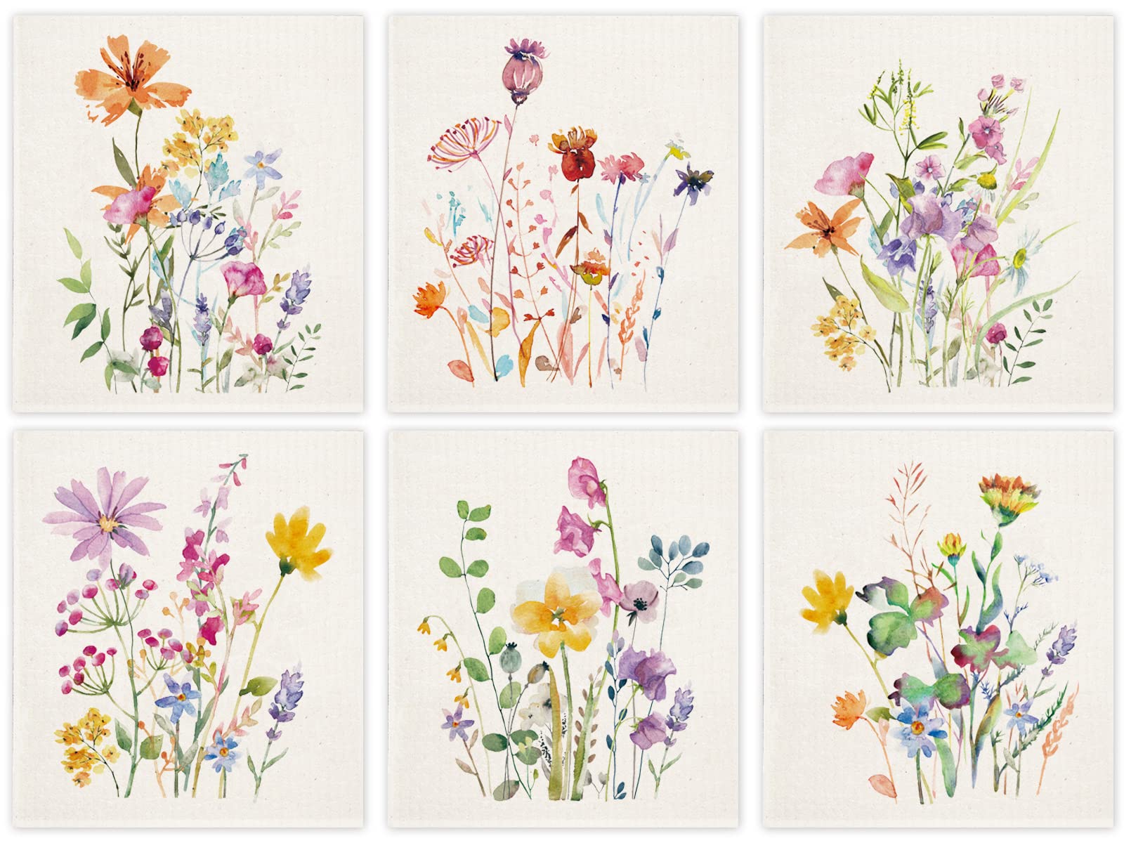 Whaline 6Pcs Wildflower Swedish Dishcloths Colorful Flower Kitchen Dish Towel Reusable Floral Cotton Kitchen Towels for Baking Cooking Home Kitchen Decor Housewarming Gift, 6.7 x 7.7Inch