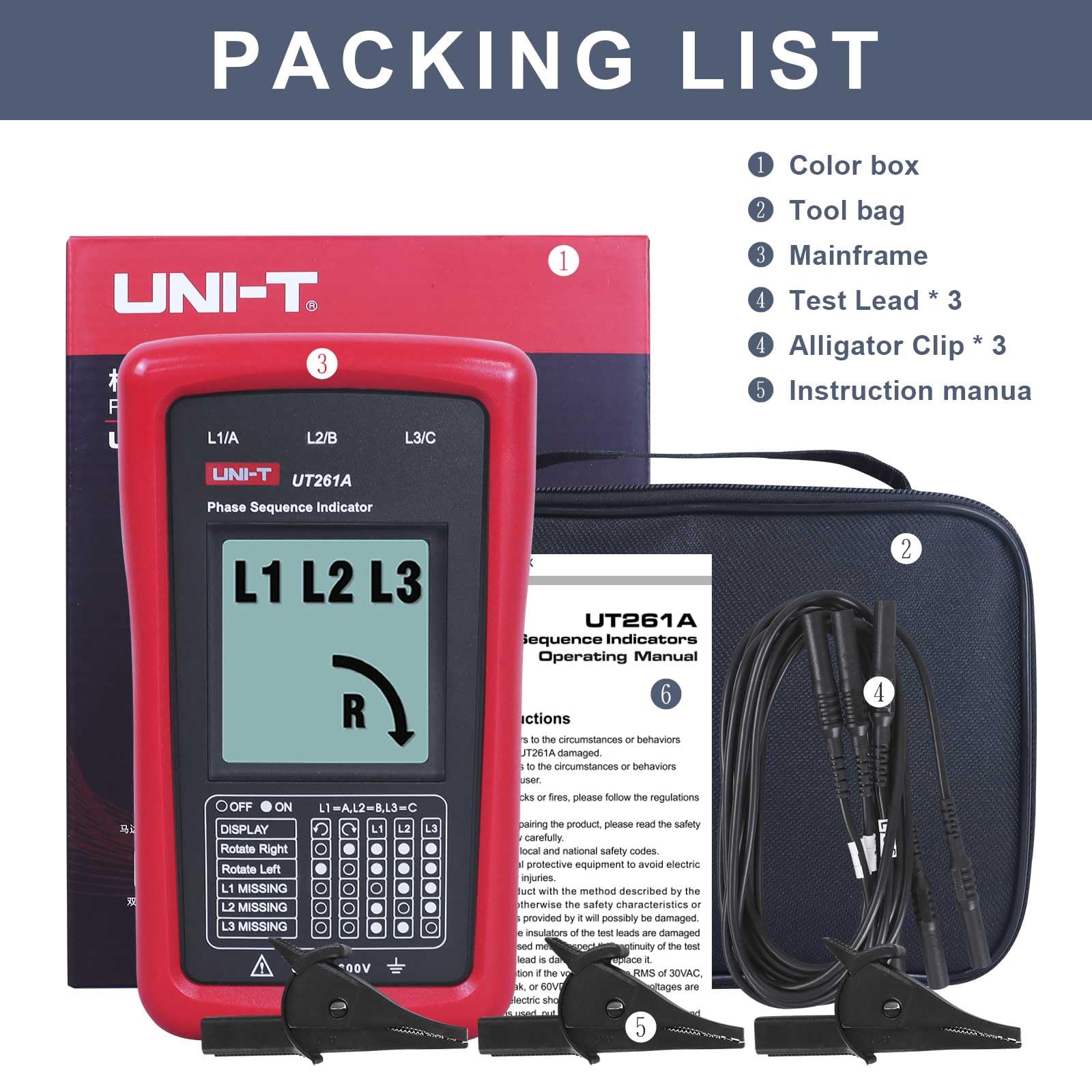 UNI-T UT261B Phase Sequence Tester Lack Phase Meter Motor Rotation Indicator AC 40 700V 90 600V