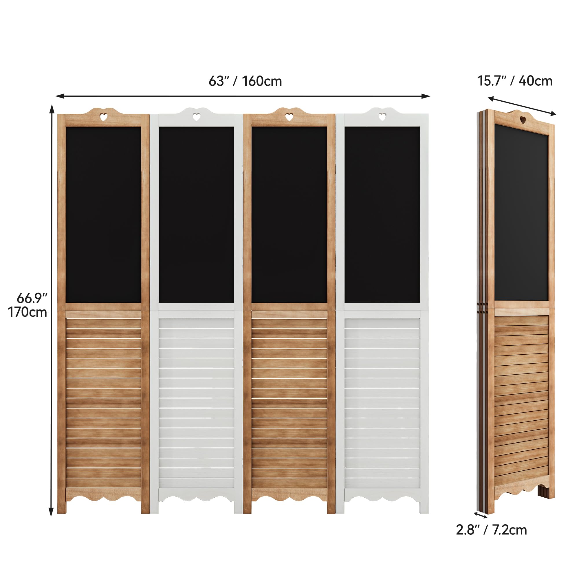 YITAHOME 5.6FT Wood Room Divider 4 Panel Folding Privacy Screens with Chalkboard, Standalone Portable Wall Divider Room Partition for Bedroom, Study, Hotel, Office