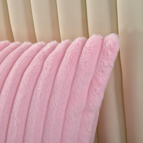 Yunyiio Faux Fur Body Pillowcase, Deluxe Plush Embellished Striped Pillowcase, Zipper Closed Pillowcase, Body Pillowcase 21x54 inch ((Pink) Vertical bar)